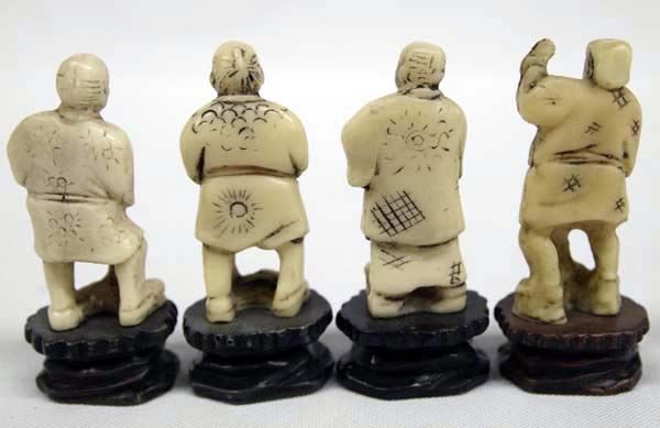 4 Oriental Miniature Carved Ivory Men Figurines