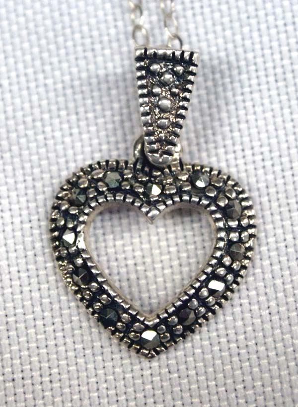 Sterling Silver Marcasite Heart Pendant Necklace
