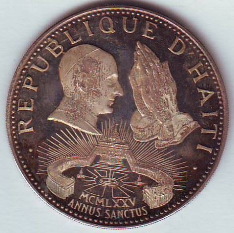 Haiti: 50 gourdes 1975, Pope Paul and praying hands, arms, KM # 123 ...