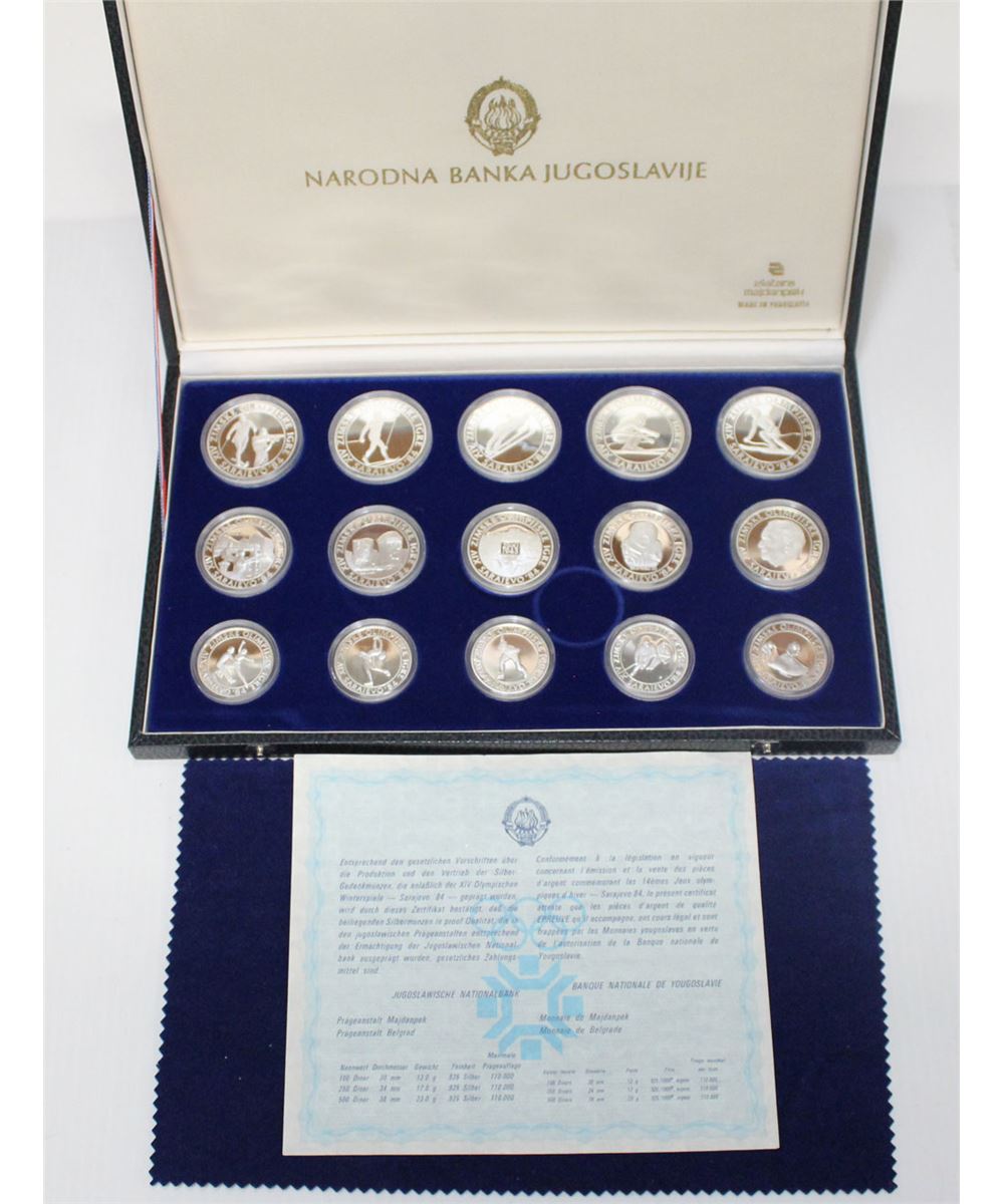 Yugoslavia 1984 Olympic sterling silver 15-coin set. Comes with all ...