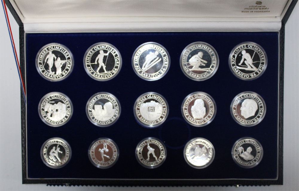 Yugoslavia 1984 Olympic sterling silver 15-coin set. Comes with all ...