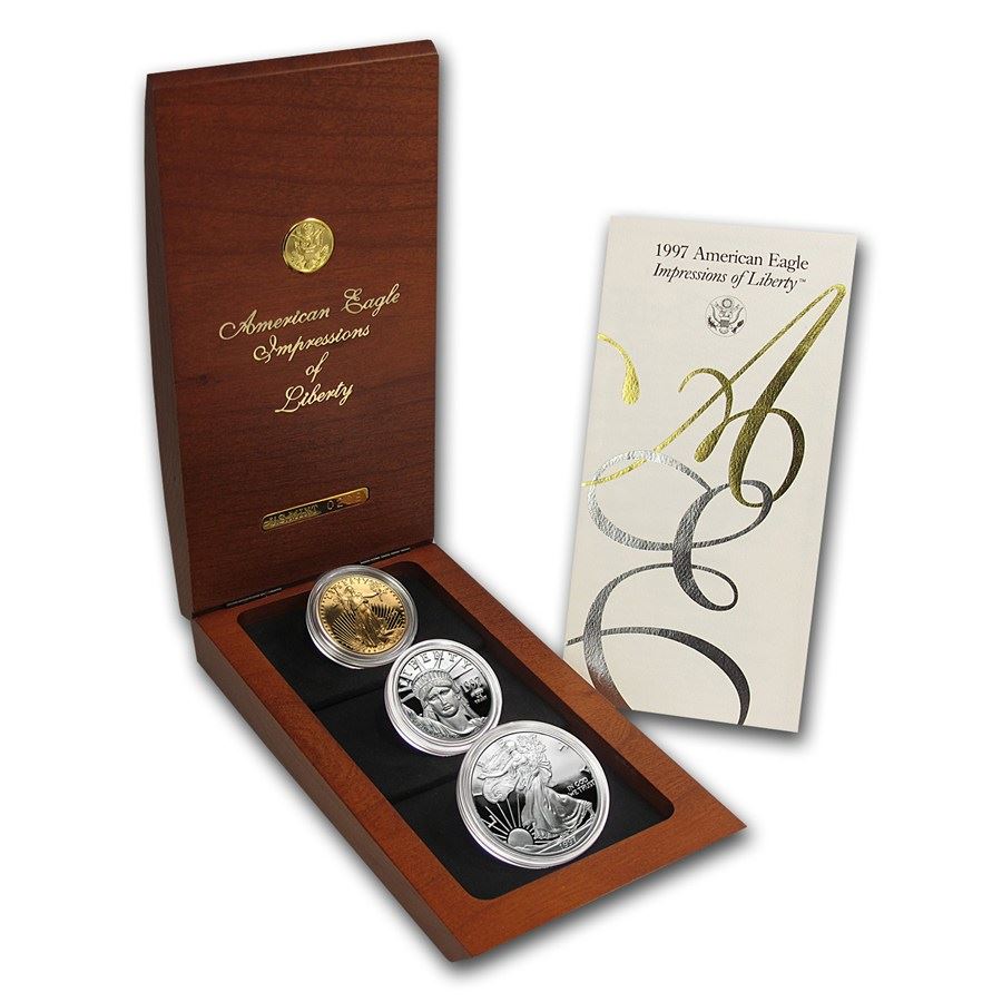 1997 3-Coin Proof Impressions of Liberty Set (Signed, Box & COA)