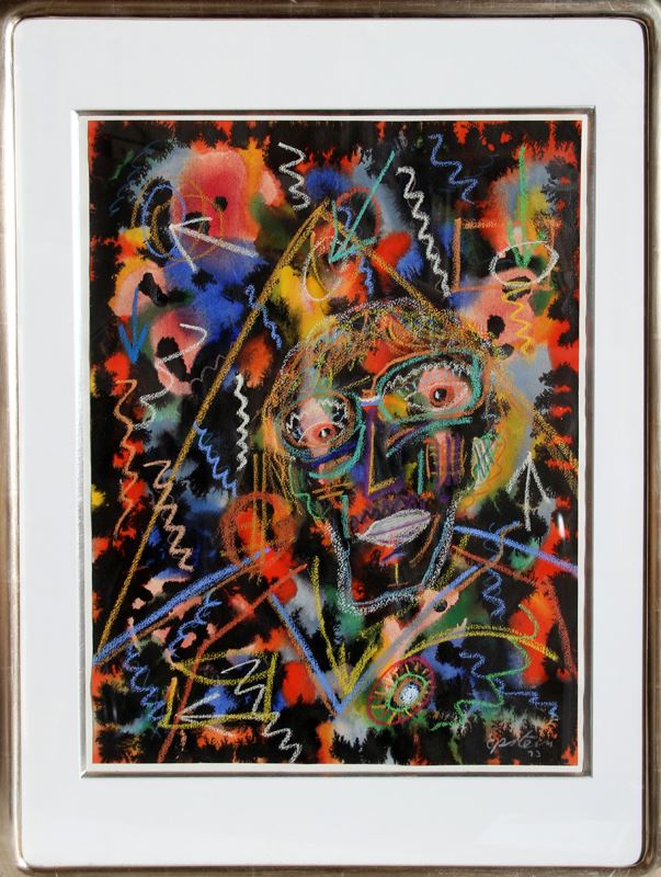 Max Epstein, Portrait at a Party, Watercolor and Pastel Drawing