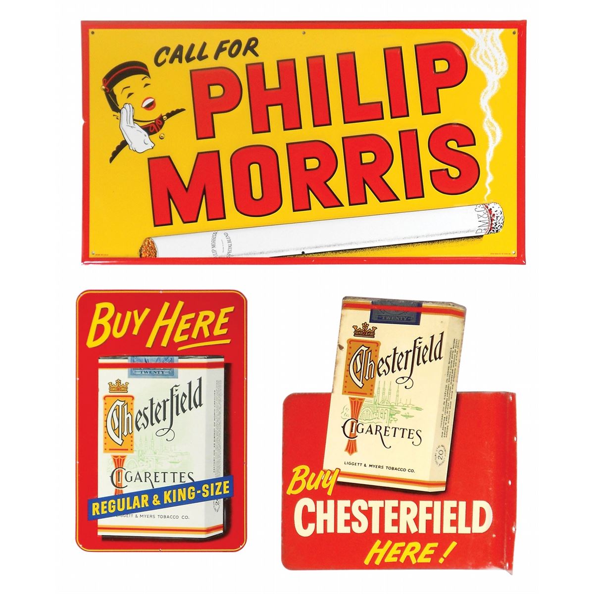 Tobacciana signs (3), Philip Morris litho on embossed metal by Stout ...