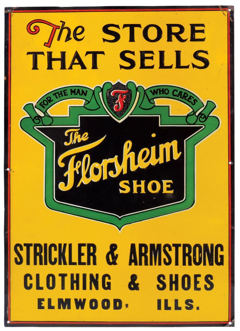 Advertising sign, The Florsheim Shoe, Strickler & Armstrong Clothing ...