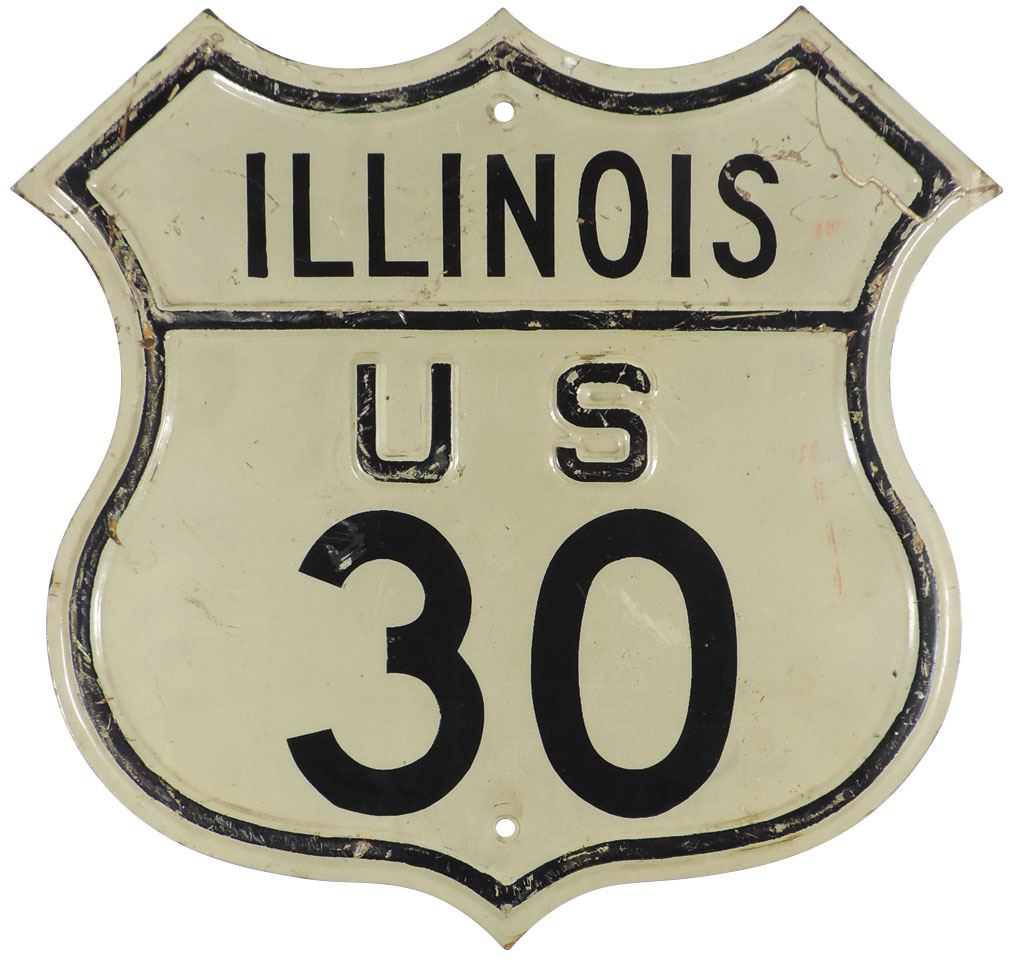 Automobilia, highway sign, Illinois U S 30 (historic Lincoln Highway ...