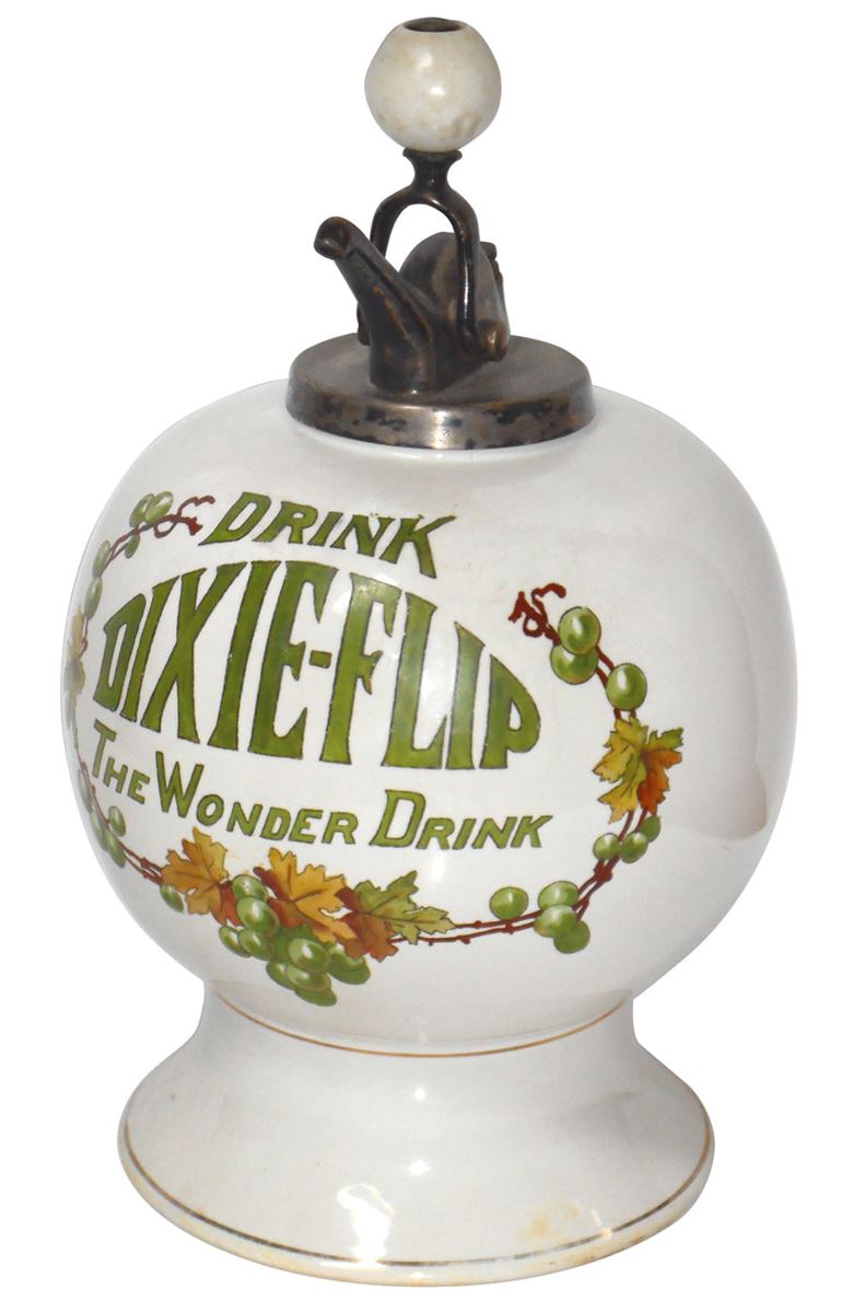 Syrup dispenser, Dixie-Flip The Wonder Drink, ceramic w/old ball-style ...