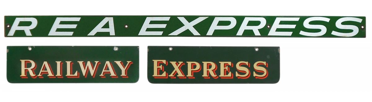Railroad, signs (3), Railway Express, ea pc 5.75"H x 20"W & REA Express ...