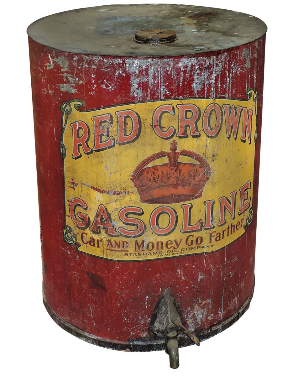 Petroliana, gasoline barrel, Red Crown Standard Oil Co., metal w/spigot ...