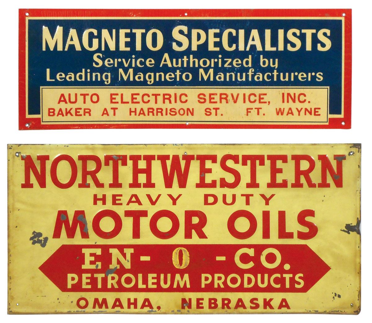 Automobilia, signs (2), Northwestern Motor Oils, En-O-Co.-Omaha, NE, by ...