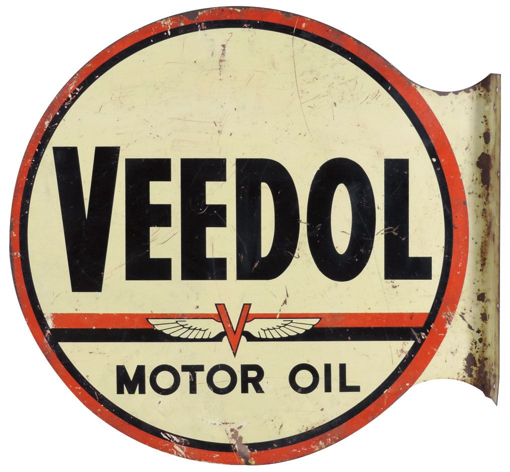 Petroliana, sign, Veedol Motor Oil 2-sided metal flange, Good cond, 21 ...