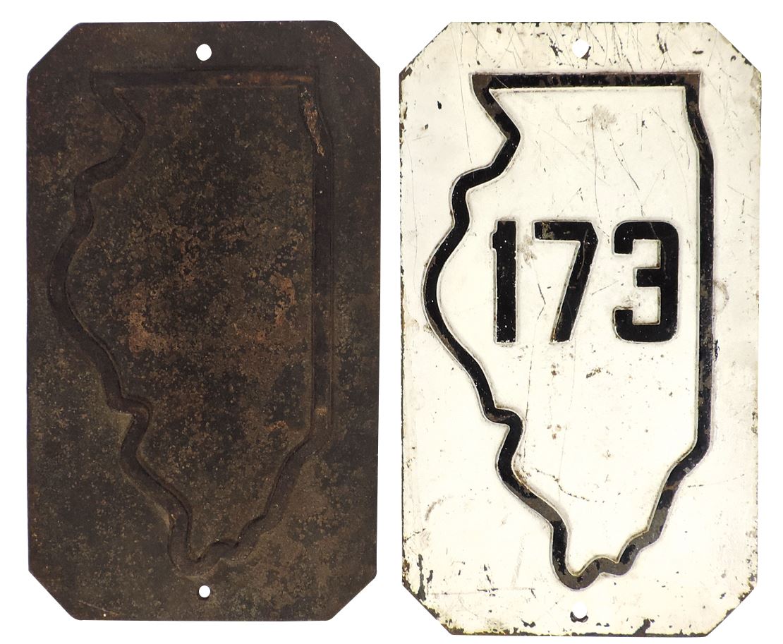 Automobilia, highway signs (3), Illinois 2, stamped steel, Illinois 173 ...