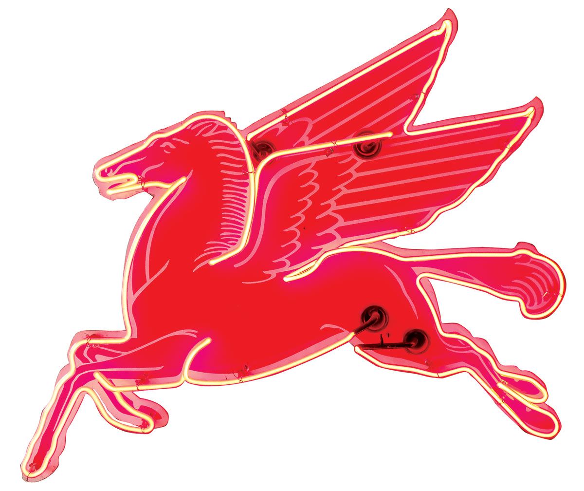 Petroliana, sign, Pegasus, red & white porcelain w/red neon, great ...