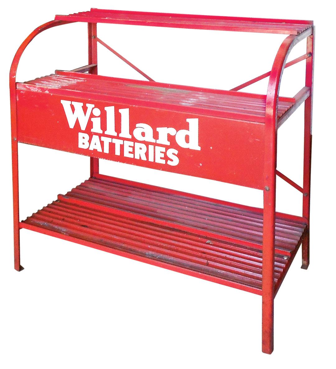 Automobilia, rack, Willard Battery, metal, VG+ cond, 38"H x 34"W x 16.5"D.