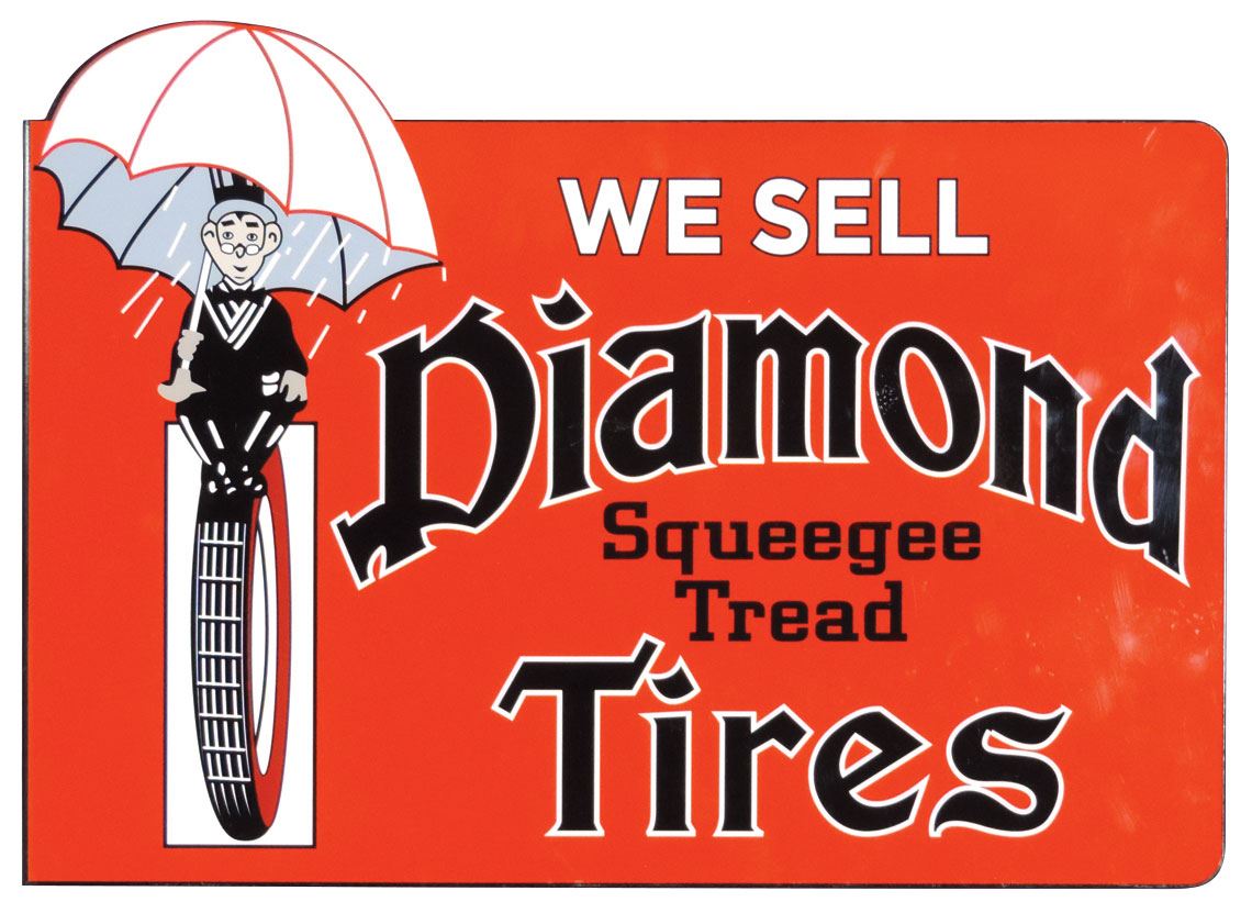 Automobilia, sign, Diamond Tires, 2-sided porcelain flange ...