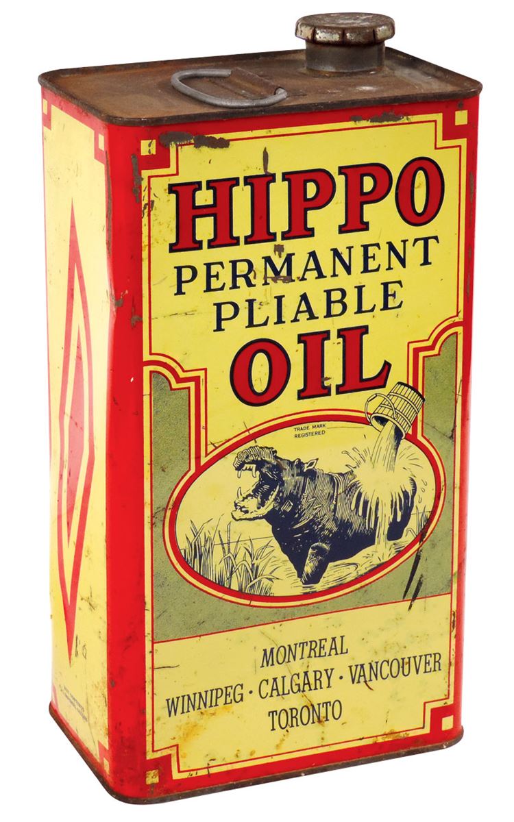 Petroliana, oil can, Hippo Permanent Pliable Oil 1 Imperial gal can ...