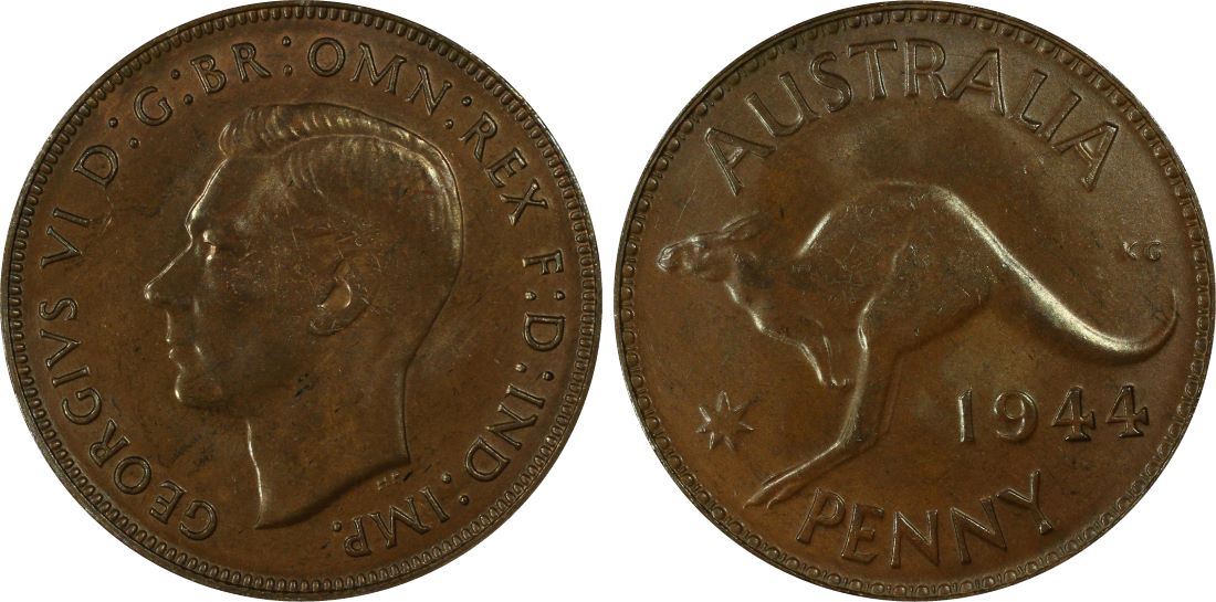 1944(M) Australian KGVI Penny - PCGS MS64BN