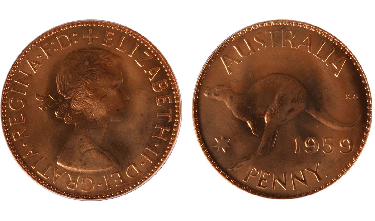 1959(P) Australian QEII Penny - PCGS PR66RD