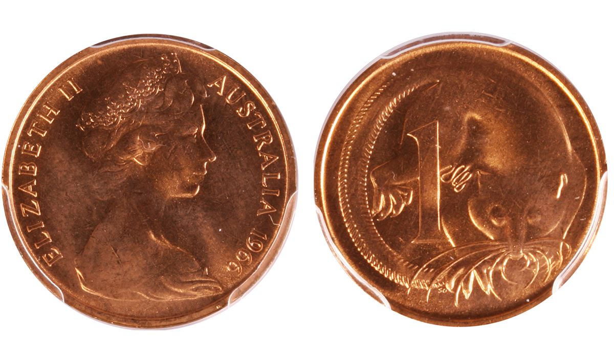 1966 M Australian QEII One Cent Coin PCGS MS66RD 1966-m-australian-qeii-one-cent-coin-pcgs-ms66rd