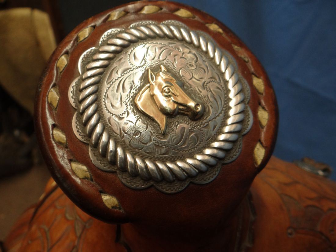 G. Jedlicka saddle, 14 ½”, fancy & fully tooled, silver conchos ...