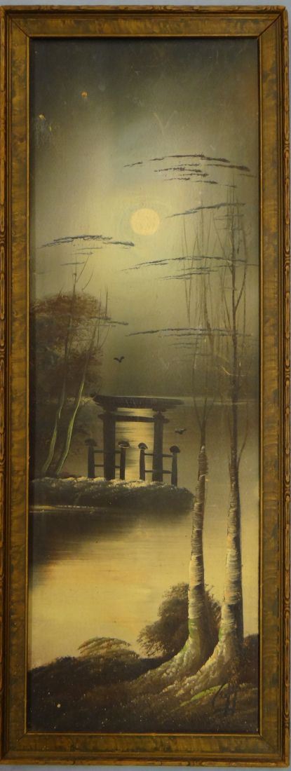 3-Leonard Lopp paintings, Oriental, Seascape, Trees & Water, oil on ...