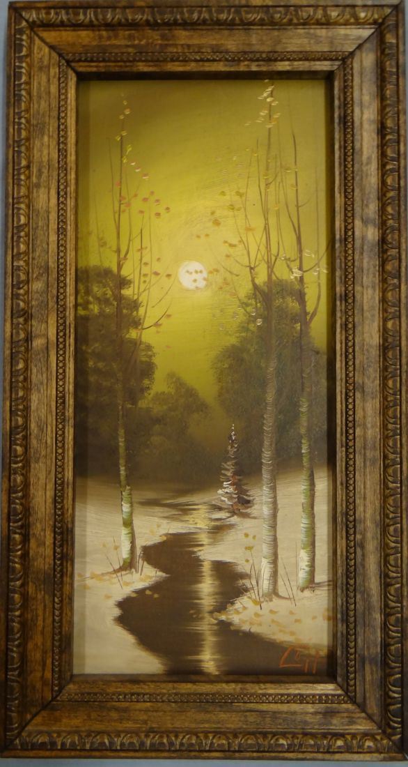3-Leonard Lopp paintings, Oriental, Seascape, Trees & Water, oil on ...
