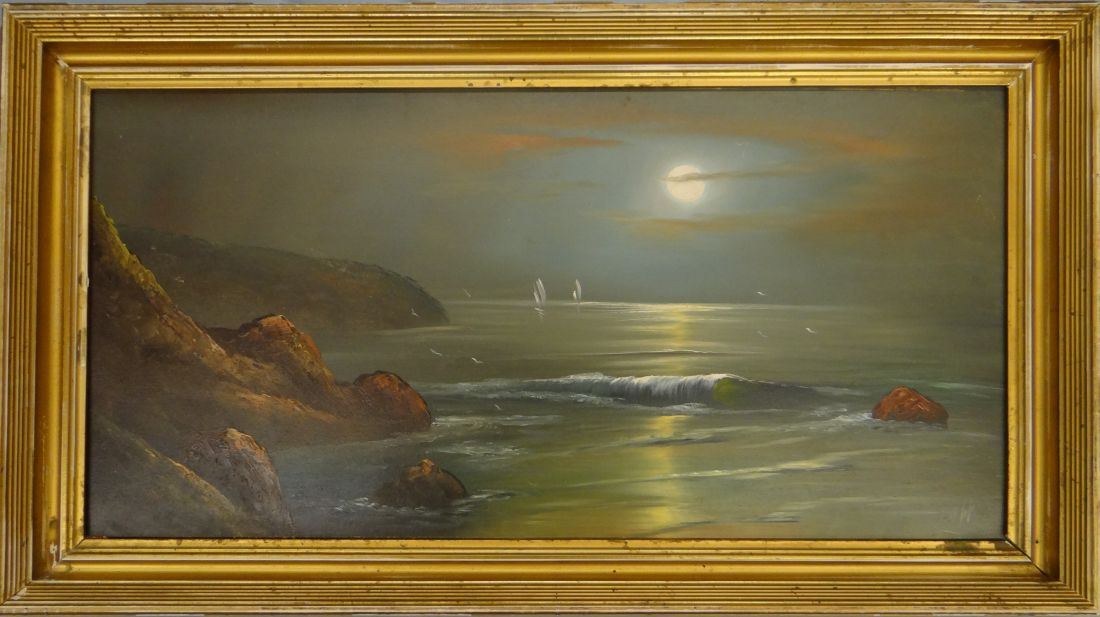 3-Leonard Lopp paintings, Oriental, Seascape, Trees & Water, oil on ...