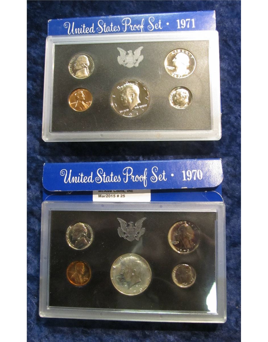 25. 1970 S Silver & 1971 S U.S. Proof Sets. Original as issued.