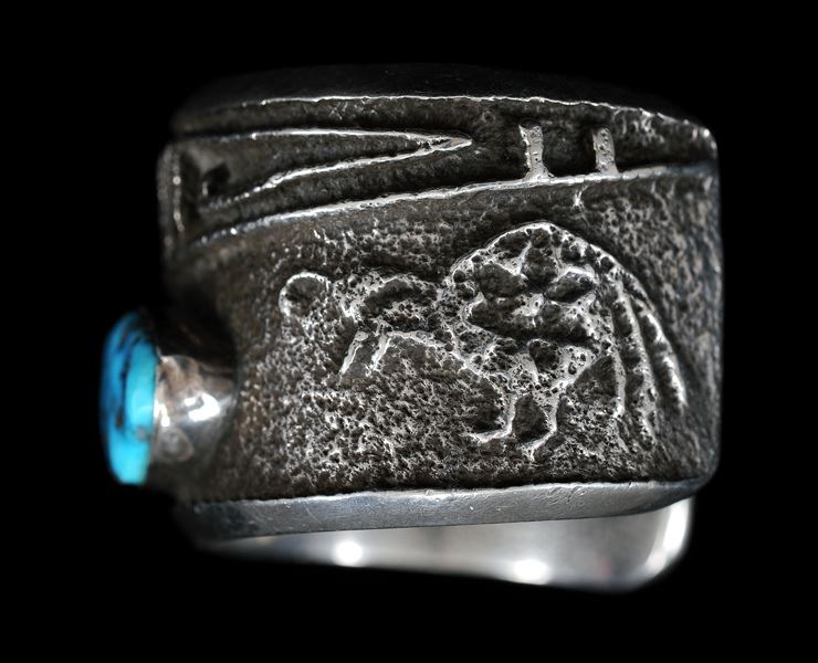 Hopi Master Silversmith Preston Monongye Silver and Turquoise Bracelet ...
