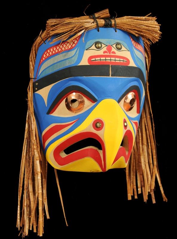 Nuu-chah-nulth Eagle Mask with Cedar Hair and Copper Work Eyes Carved ...