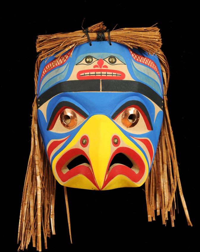 Nuu-chah-nulth Eagle Mask with Cedar Hair and Copper Work Eyes Carved ...