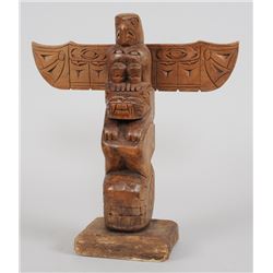 Coast Salish Totem Carved with Eagle, Frog and Whale ca. 1950 13" " 12 ...
