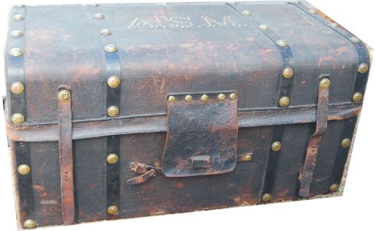 Circa 1860 Asa Shinn Mercer spotted leather covered trunk