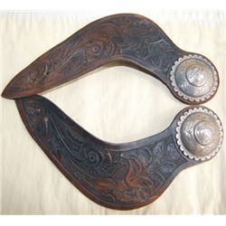nice tooled spur straps with silver Bruce Haener conchos