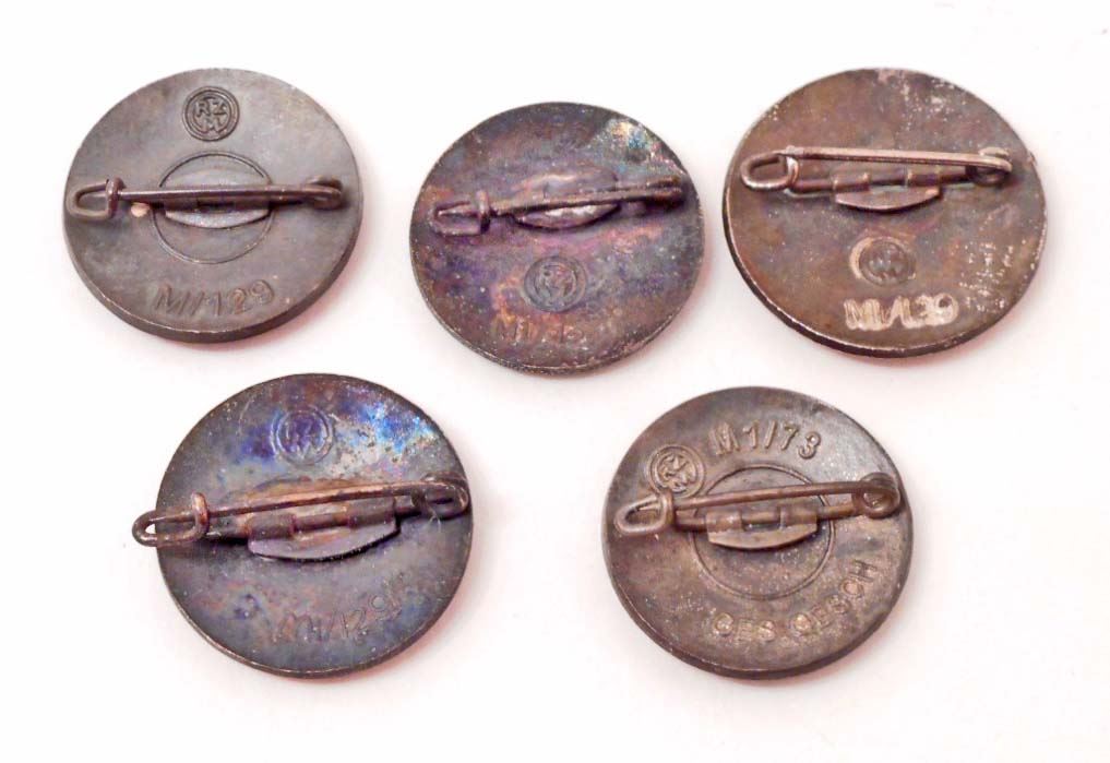LOT OF 5 GERMAN NAZI SWASTIKA & SS PARTY PINS