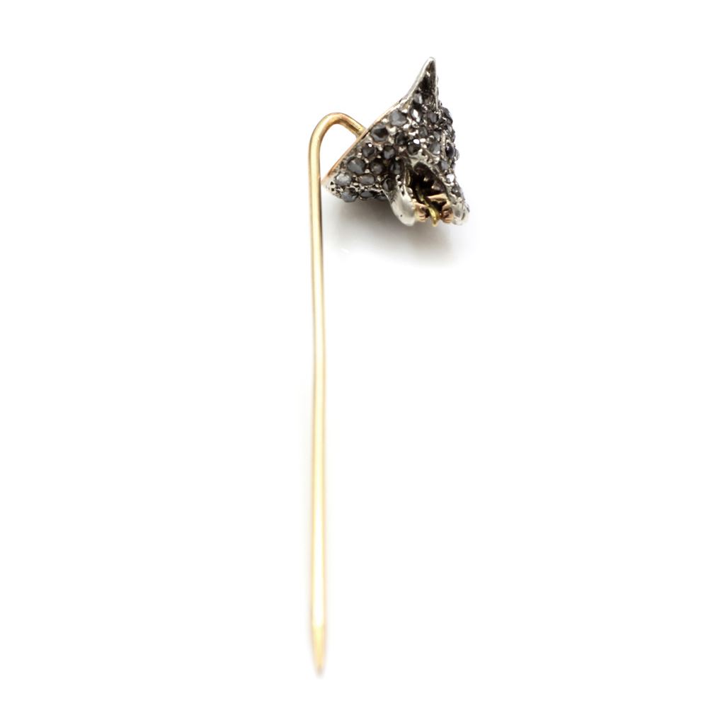 Antique Rose Cut Diamond Ruby Fox Stick Pin