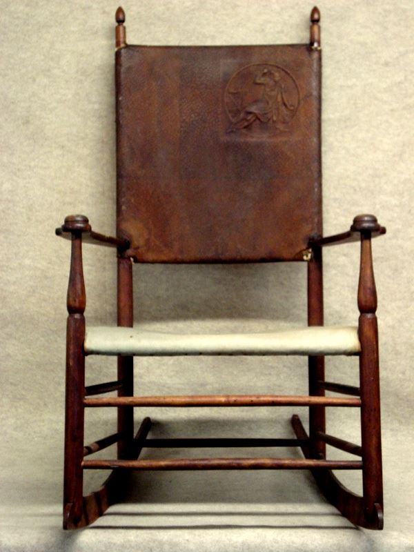 Shaker rocker with a modified Arts & Crafts leather back and canvas ...