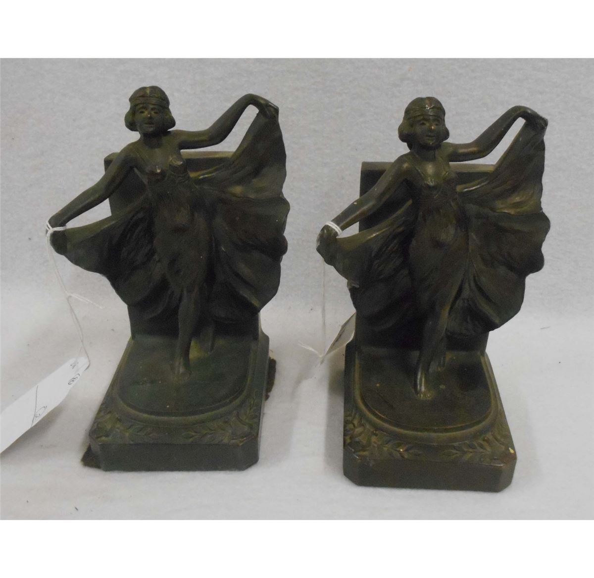 Pair of faux bronze bookends decorated with dancing Art Deco lady - 7"H ...
