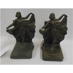 Pair of faux bronze bookends decorated with dancing Art Deco lady - 7"H ...