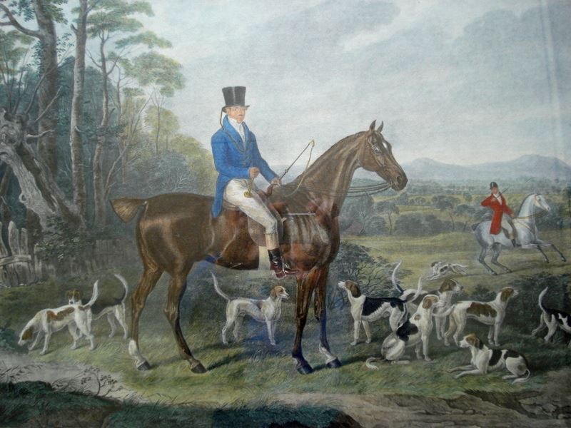 Hand colored engraving of horse hunt scene - framed and matted entitled ...