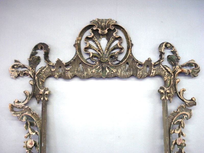 Large green paint decorated Rococo style frame, floral and shell ...