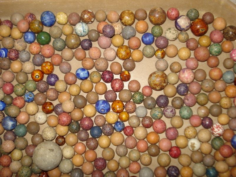 Large lot of 200+ late 19th to early 20thC clay marbles including ...