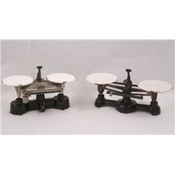 Two drug store balance scales including 1) Cenco Scientific Co ...