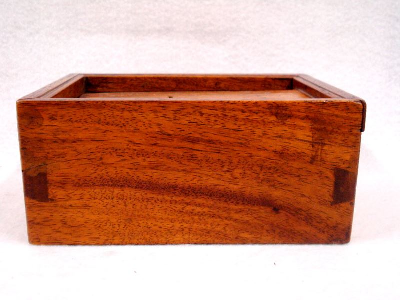 Small oriental mahogany wooden coin box with sliding lid and original ...