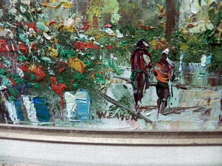 W. Eaton Art Oil on Board Signed Framed City Flowers