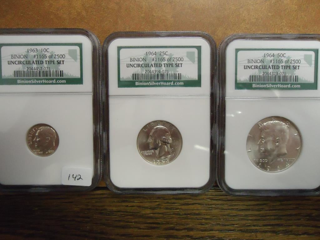 3 BINION SILVER HOARD COINS SEE DESCRIPTION