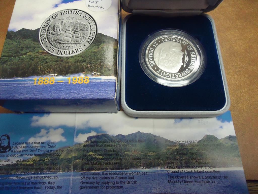 1988 COOK ISLANDS $25 SILVER PROOF COOK ISLANDS CENTENARY, ROYAL ...