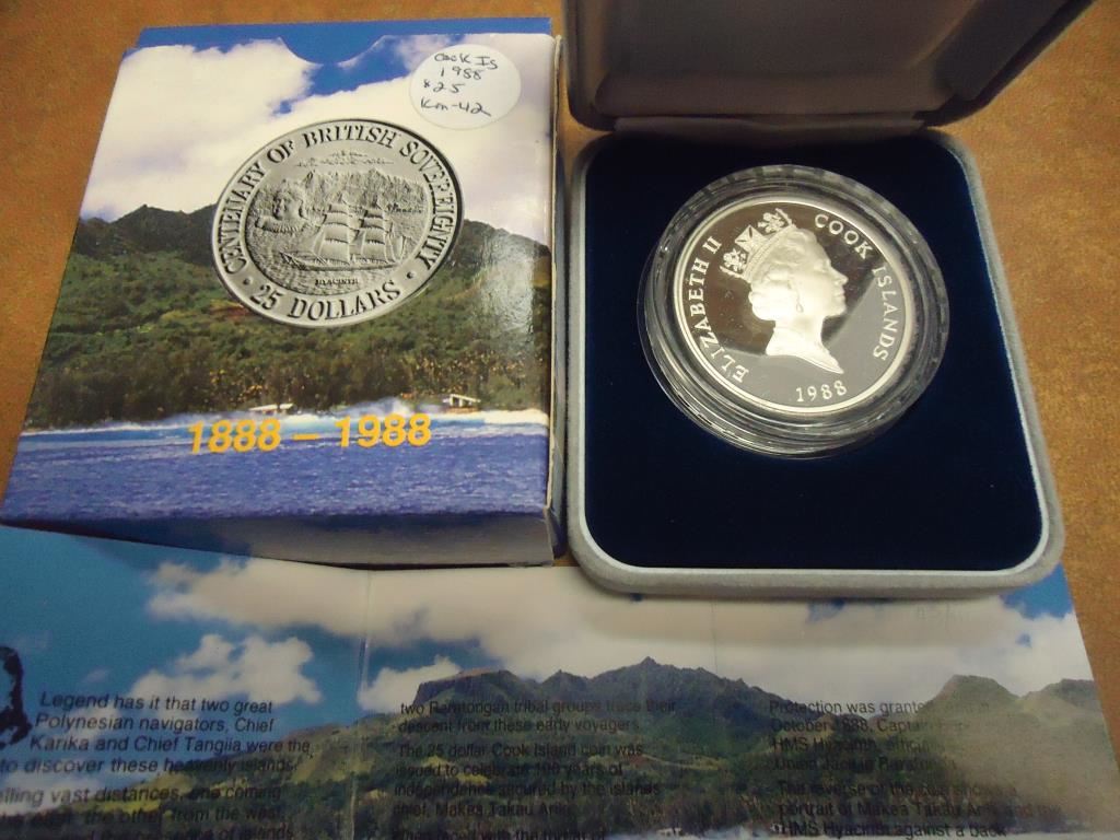 1988 COOK ISLANDS $25 SILVER PROOF COOK ISLANDS CENTENARY, ROYAL ...