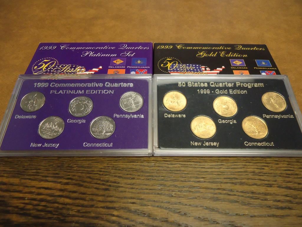 2-1999 US 50 STATE QUARTERS PROOF SETS UNC GOLD EDITION AND PLATINUM ...