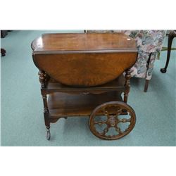 Vintage matched grain walnut drop leaf tea trolley